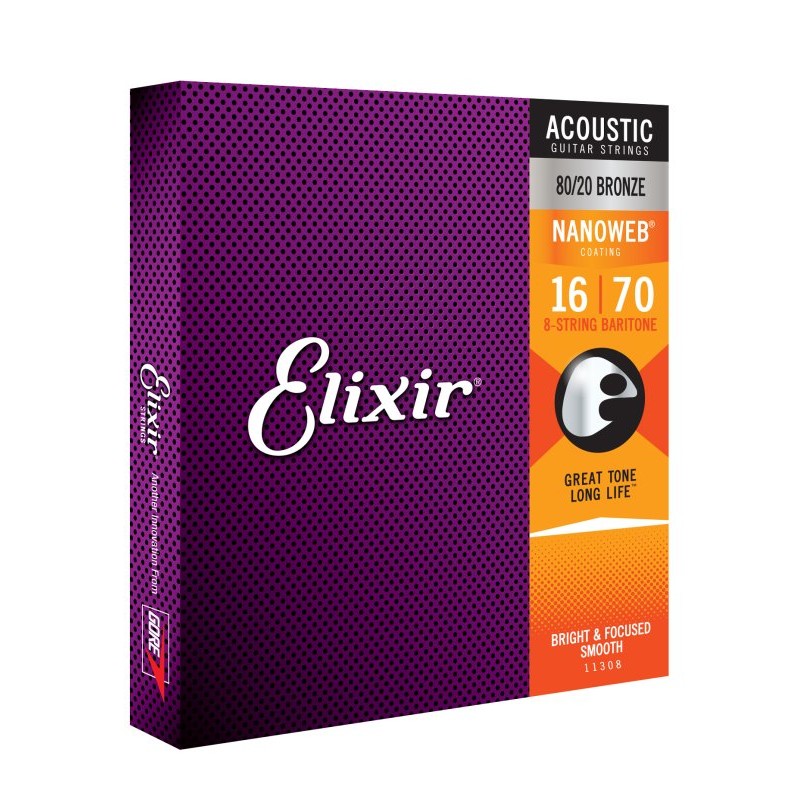ELIXIR - 8-String Baritone Acoustic 80/20 Bronze With Nanoweb Coating ...