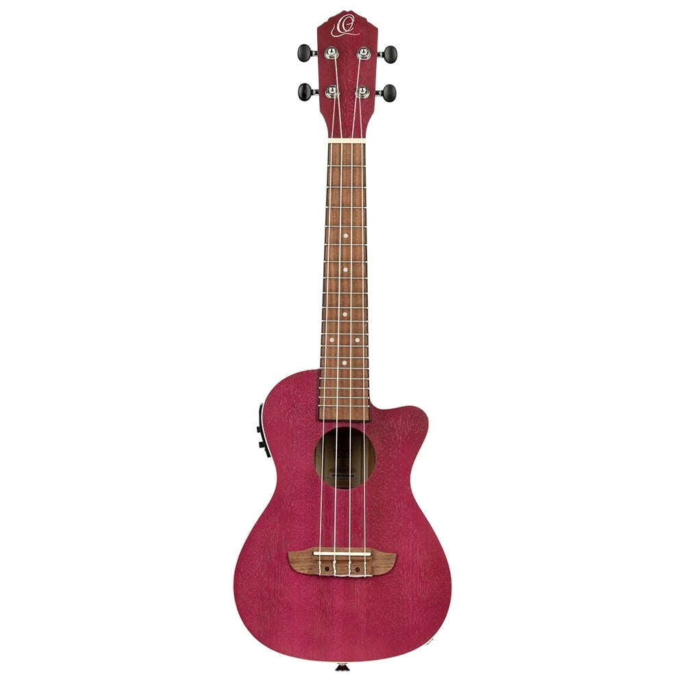Ortega - Earth Series Concert Ukulele Okoume Ruby Raspberry Cutaway- R ...