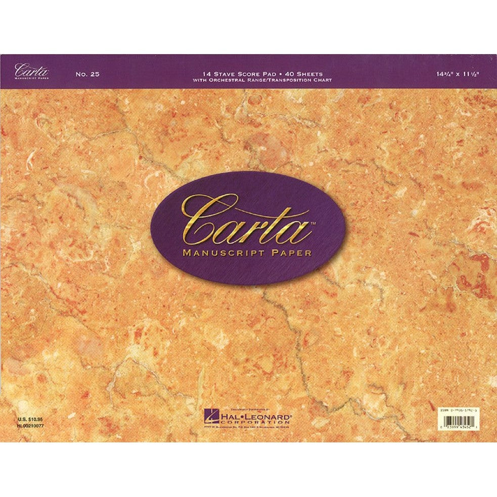 Carta Manuscript Paper No. 25 - Professional 11"x14" 14 Staves Orchest ...